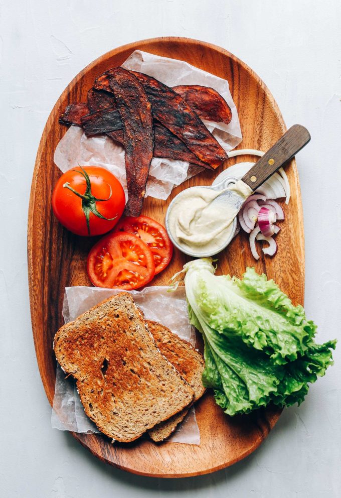 Vegan BLT Sandwich with Eggplant Bacon | Minimalist Baker Recipes