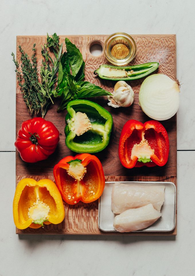 Herb Baked Fish with Rainbow Bell Peppers - Minimalist Baker Recipes
