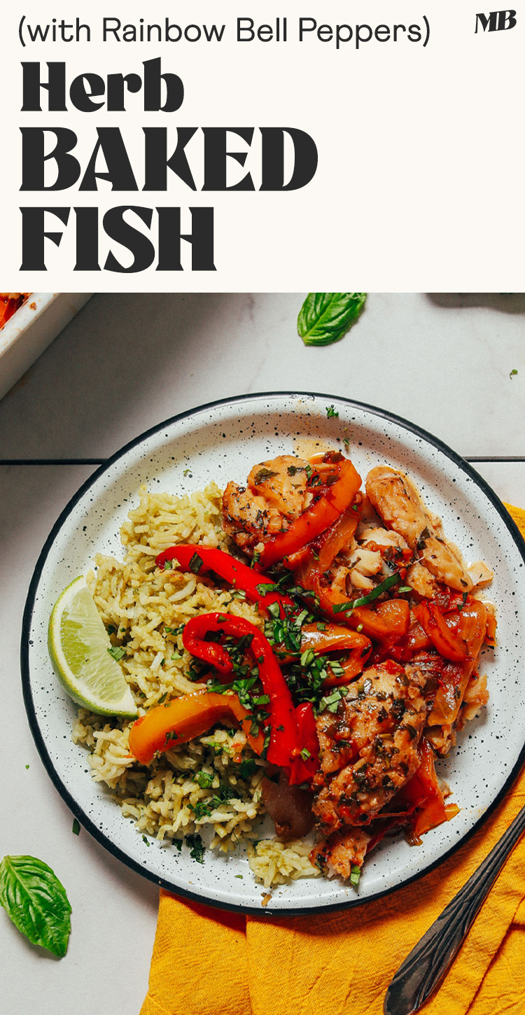 Herb Baked Fish with Rainbow Bell Peppers - Minimalist Baker Recipes