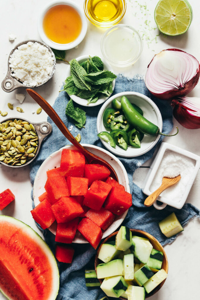 Minty Watermelon Cucumber Salad (Vegan) - Minimalist Baker Recipes
