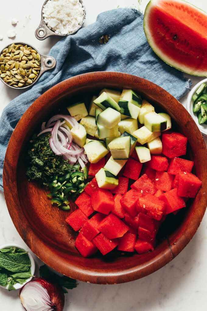 Minty Watermelon Cucumber Salad (Vegan) - Minimalist Baker Recipes