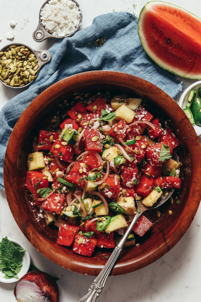 Minty Watermelon Cucumber Salad (Vegan) - Minimalist Baker Recipes