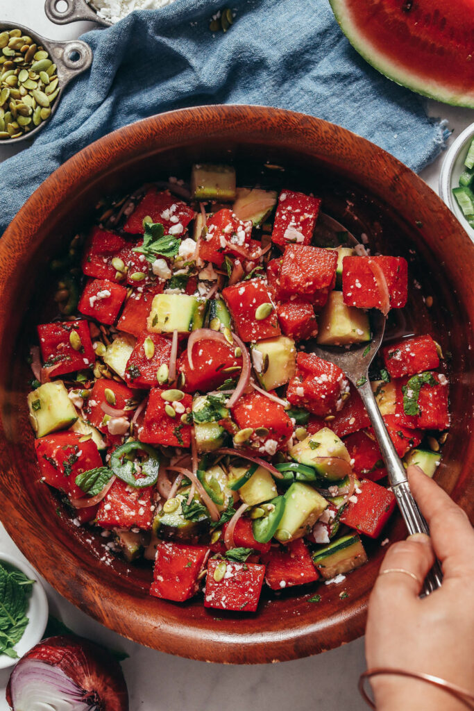 Minty Watermelon Cucumber Salad (Vegan) - Minimalist Baker Recipes