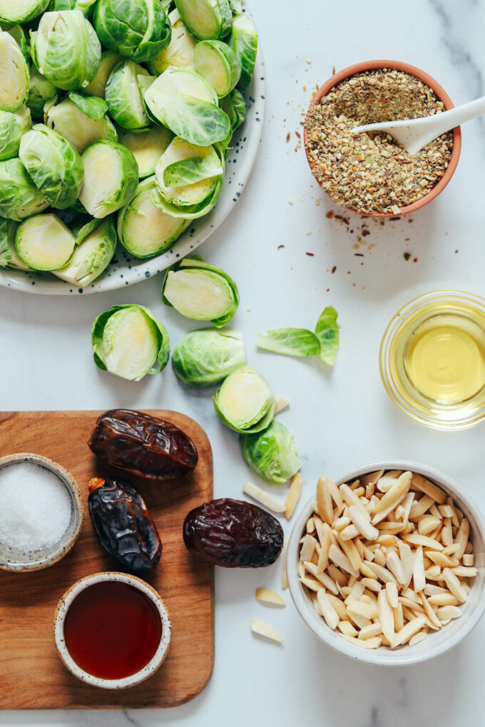 Crispy Roasted Brussels Sprouts with Dukkah & Honey - Minimalist Baker