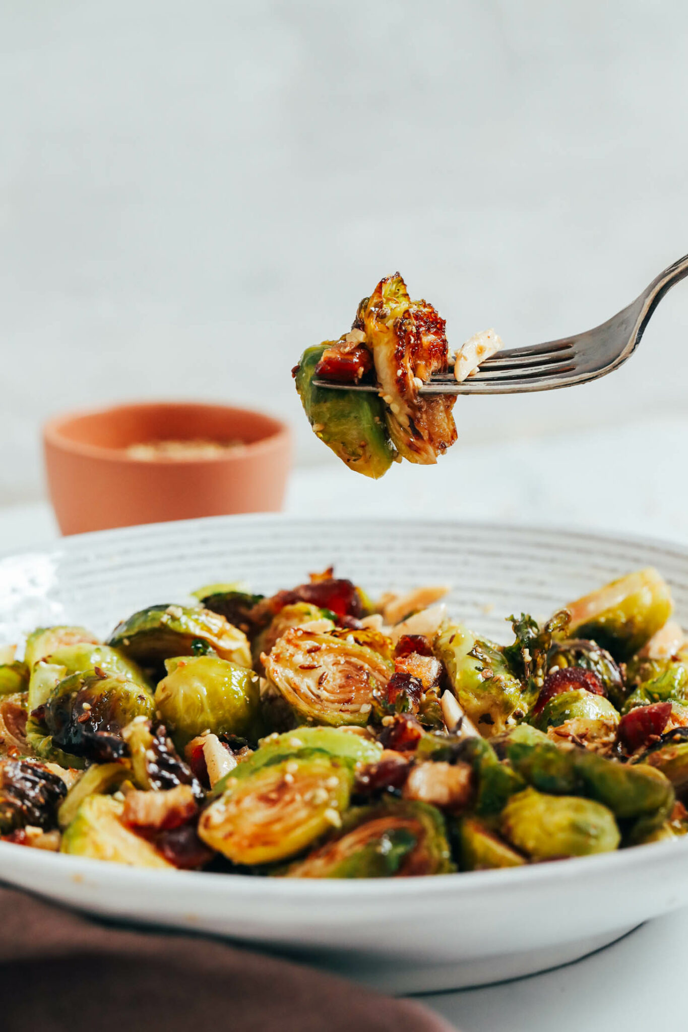 Crispy Roasted Brussels Sprouts with Dukkah & Honey - Minimalist Baker
