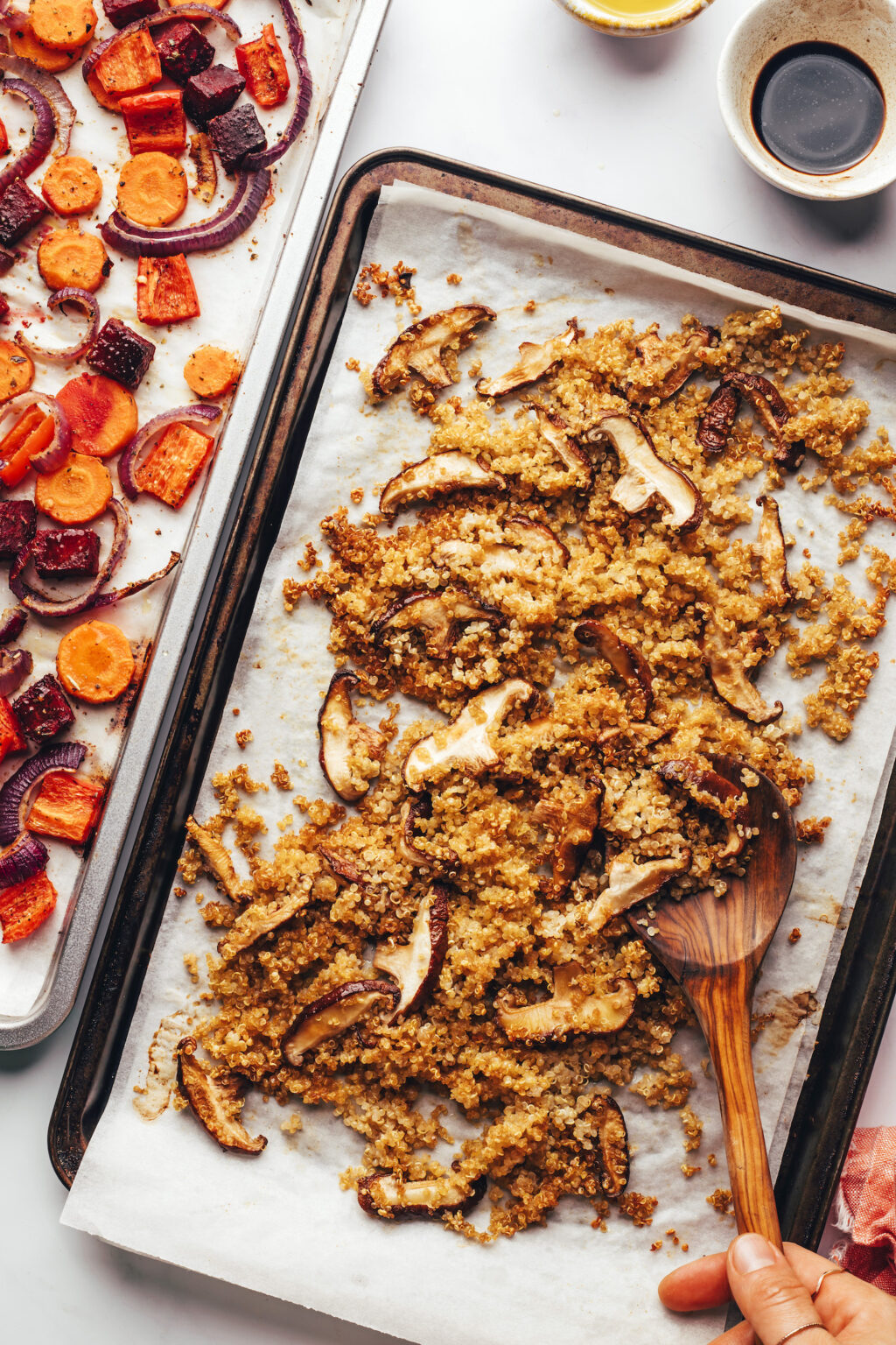 Crispy Quinoa & Roasted Vegetable Kale Salad - Minimalist Baker