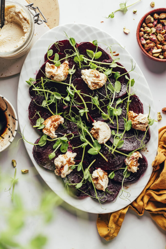 Roasted Beet Salad with Vegan "Goat Cheese" - Minimalist Baker