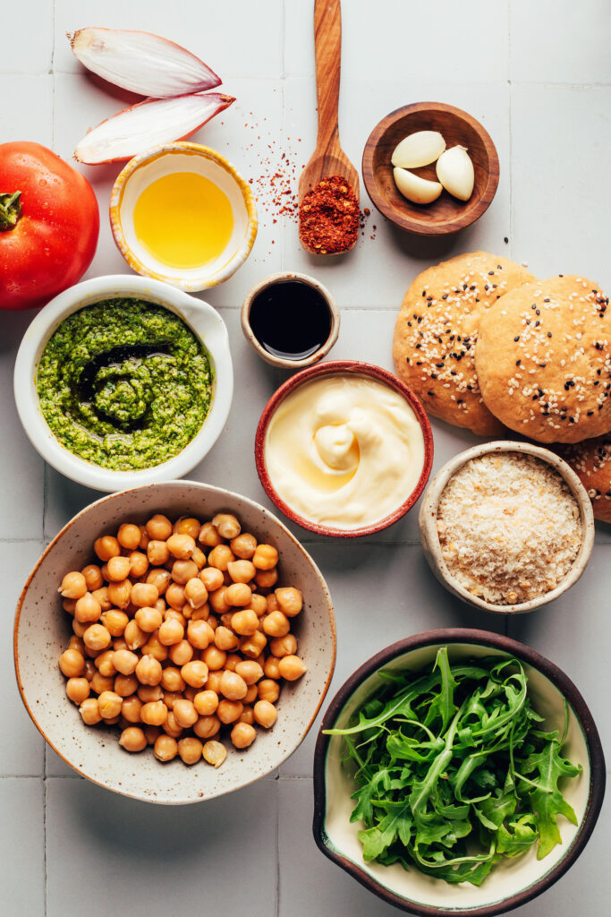 Pesto Veggie Burgers with Balsamic Aioli - Minimalist Baker
