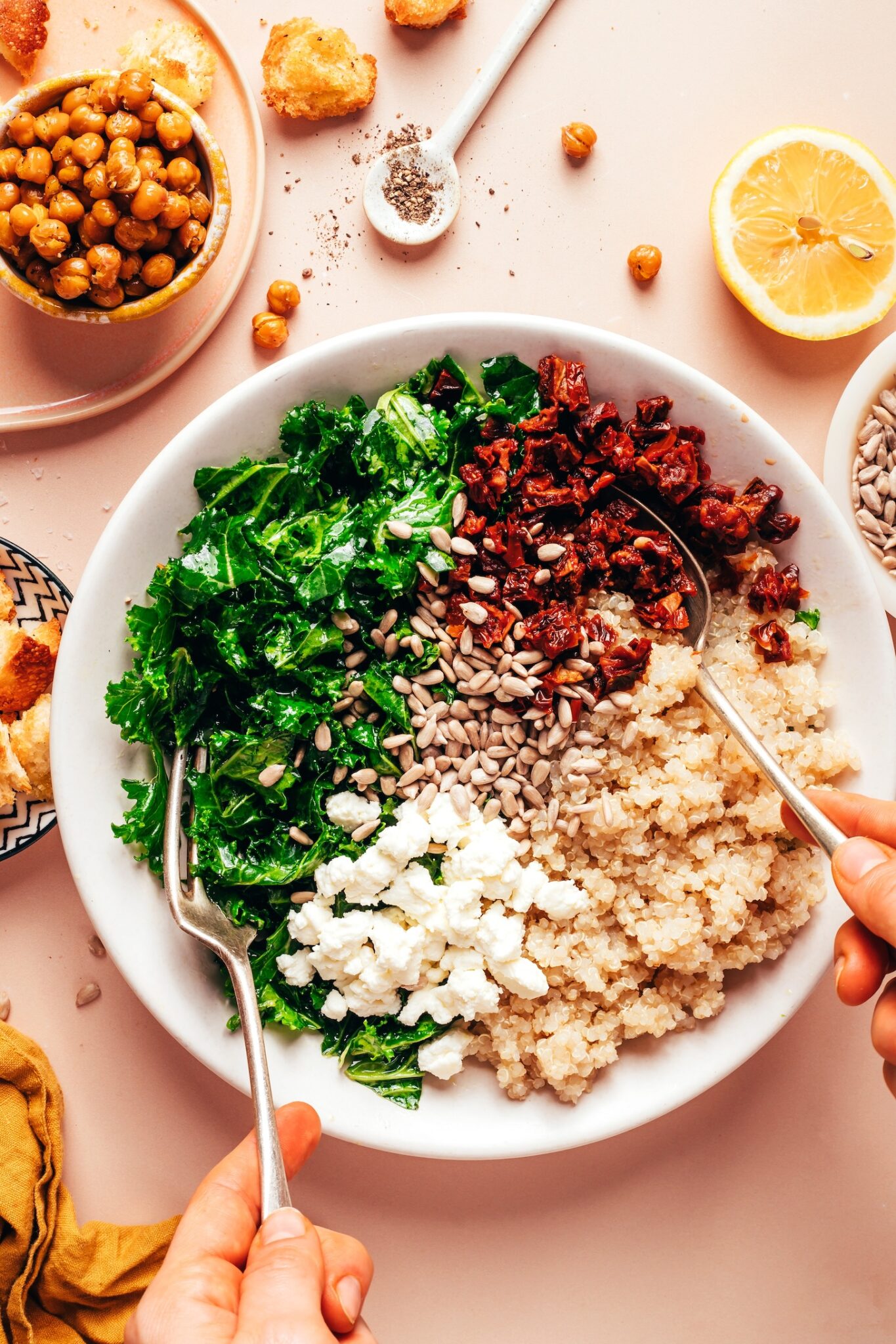 Lemony Quinoa Kale Salad with Crispy Chickpeas - Minimalist Baker Recipes
